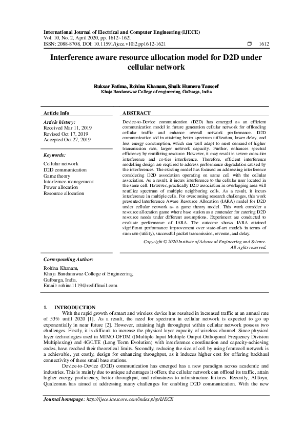 (PDF) Interference aware resource allocation model for D2D under ... (PDF) Interference aware resource allocation model for D2D under ...