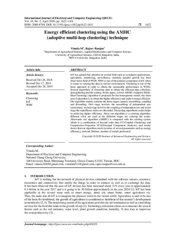 Pdf Energy Efficient Clustering Using The Amhc Adoptive Multi Hop