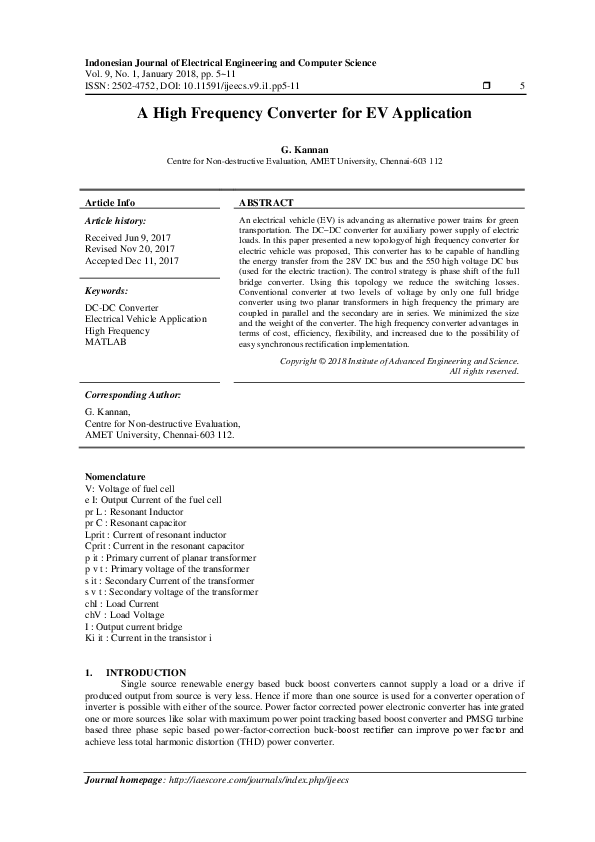 (PDF) A High Frequency Converter for EV Application