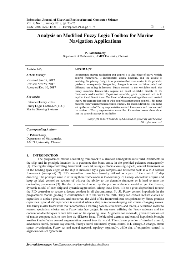 Pdf Analysis On Modified Fuzzy Logic Toolbox For Marine Navigation Applications