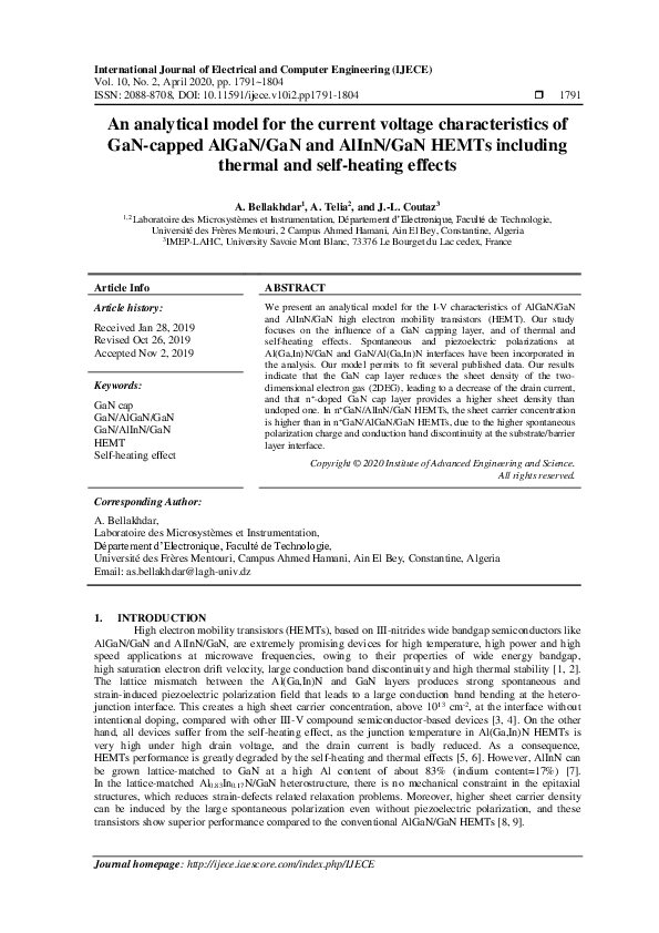 (PDF) An analytical model for the current voltage characteristics of GaN-capped AlGaN/GaN and ...