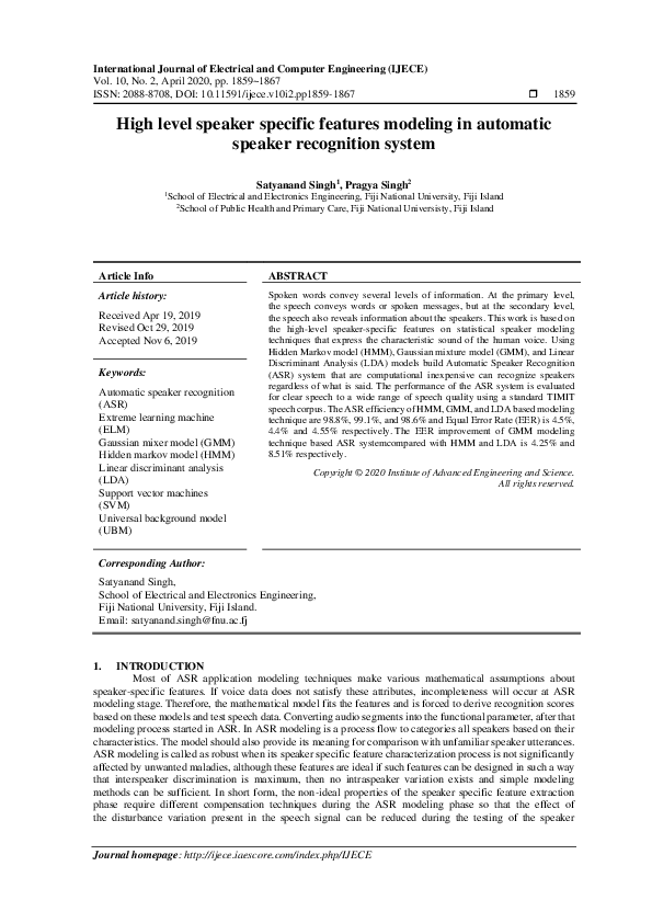 Pdf High Level Speaker Specific Features Modeling In Automatic