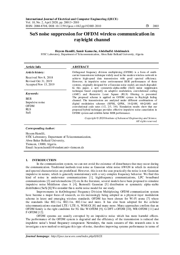 (PDF) SαS noise suppression for OFDM wireless communication in ...