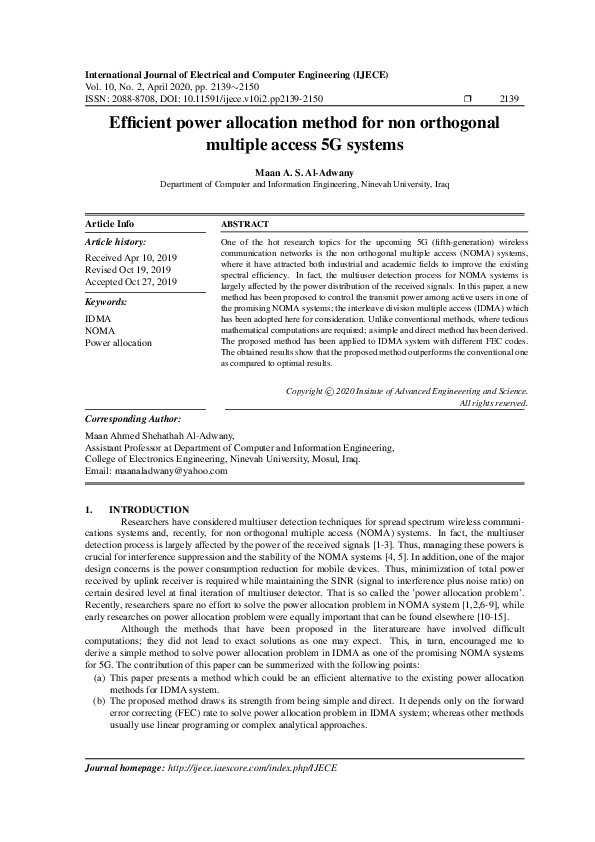 Pdf Efficient Power Allocation Method For Non Orthogonal Multiple Access 5g Systems
