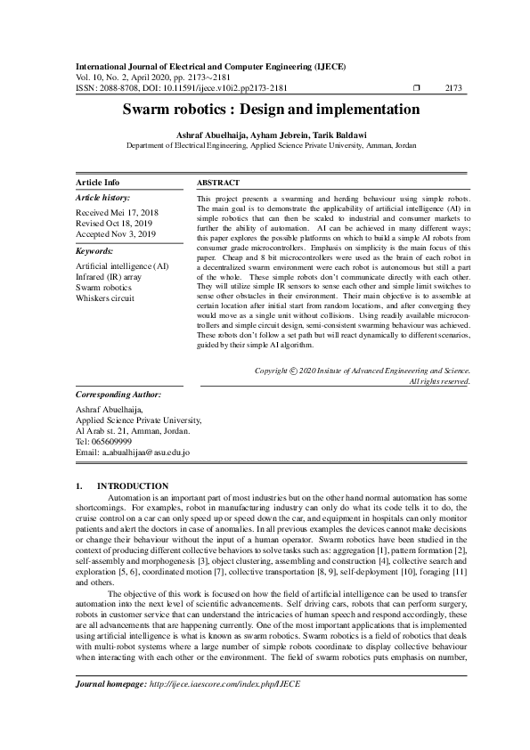 Pdf Swarm Robotics Design And Implementation