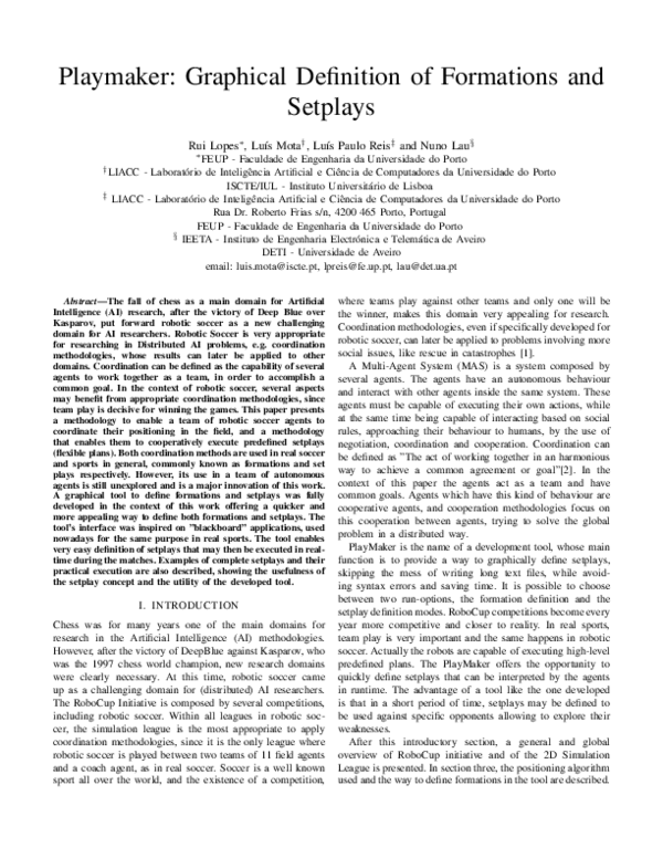 (PDF) Playmaker: Graphical definition of formations and setplays