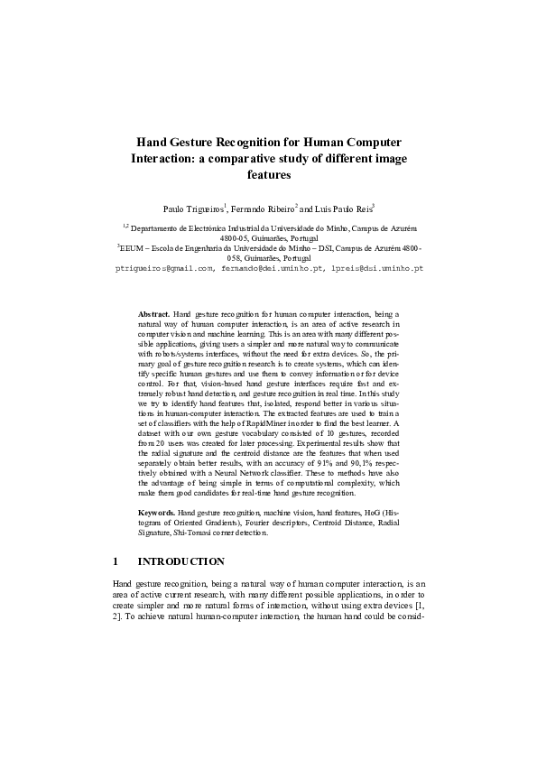 Pdf Hand Gesture Recognition For Human Computer Interaction A