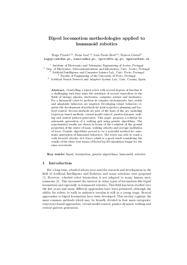 (PDF) Biped locomotion methodologies applied to humanoid robotics