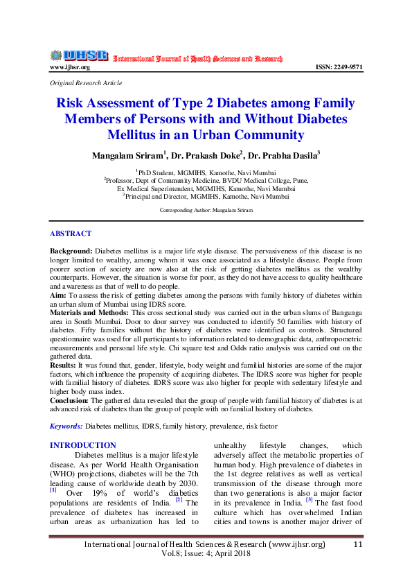 (PDF) Risk Assessment of Type 2 Diabetes among Family Members of ...