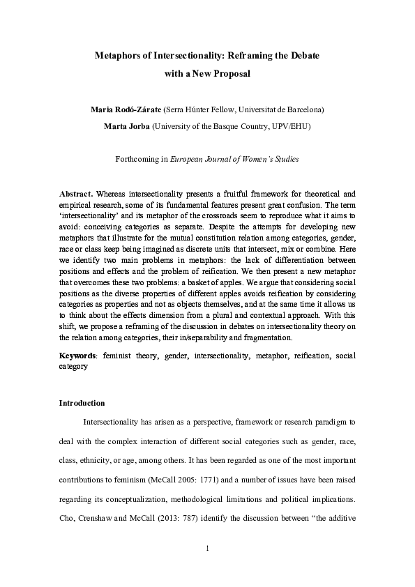 (PDF) Metaphors of Intersectionality: Reframing the Debate with a New ...