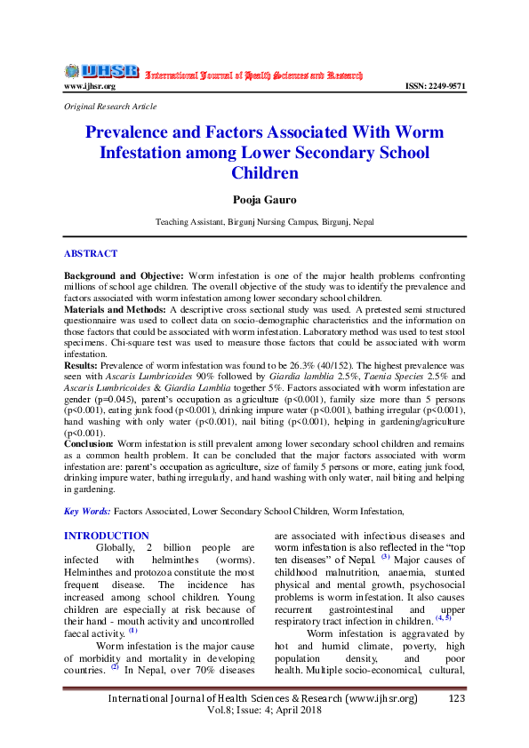 (PDF) Prevalence and Factors Associated With Worm Infestation among ...