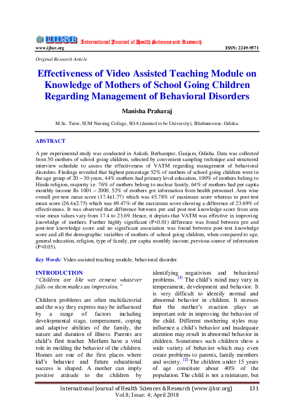 (PDF) Effectiveness of Video Assisted Teaching Module on Knowledge of ...