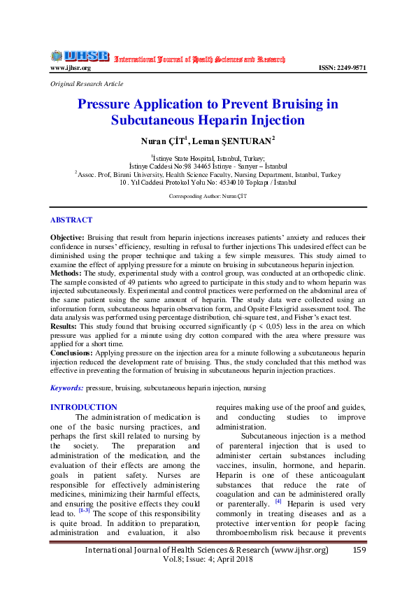 (PDF) Pressure Application to Prevent Bruising in Subcutaneous Heparin ...
