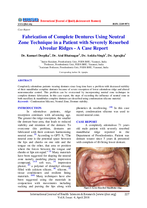 (PDF) Fabrication of Complete Dentures Using Neutral Zone Technique in ...