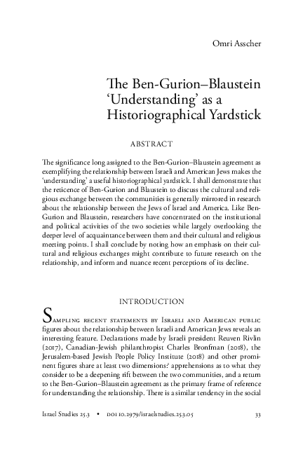 (PDF) The Ben-Gurion-Blaustein 'Understanding' as a Historiographical ...