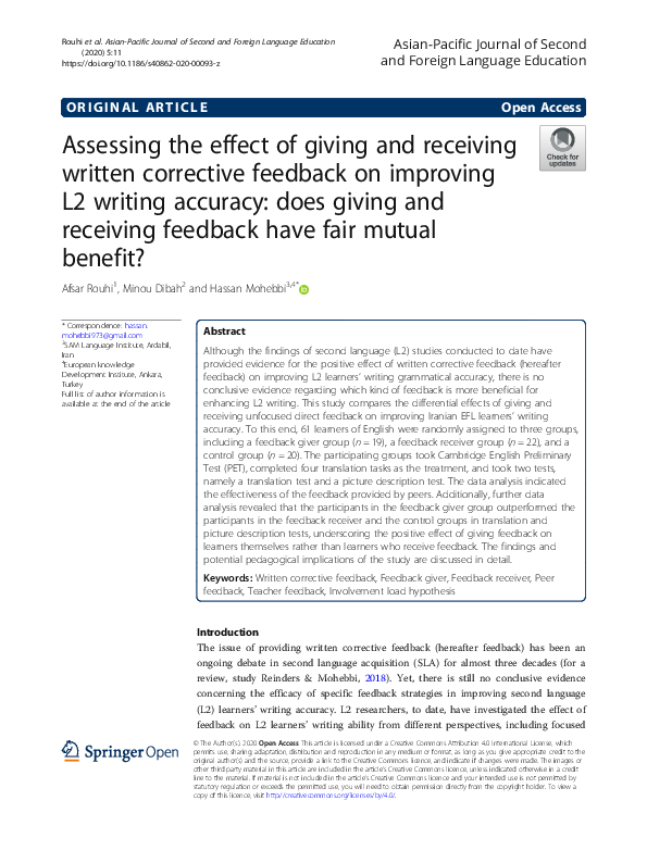 (PDF) Assessing the effect of giving and receiving written corrective ...