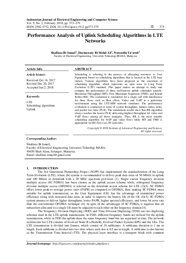 Pdf Performance Analysis Of Uplink Scheduling Algorithms In Lte Networks Nooria