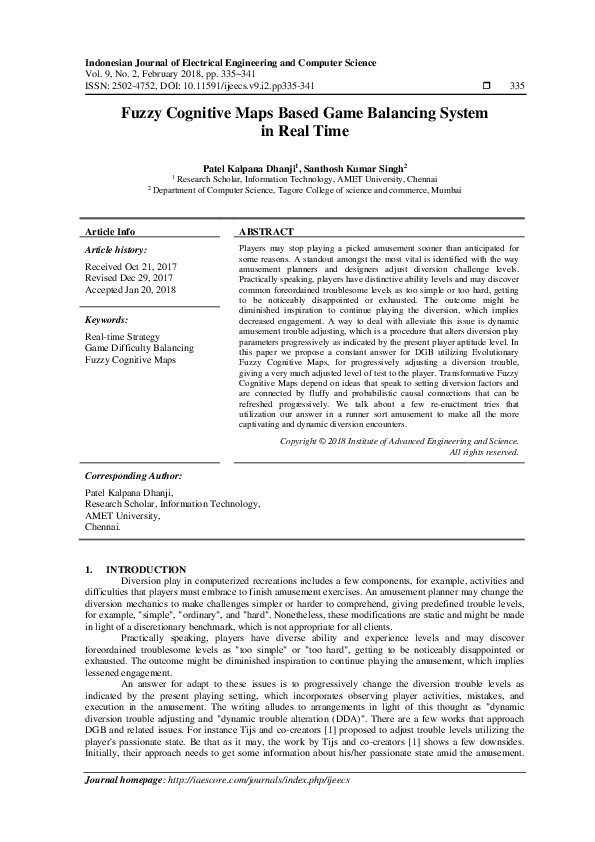 (PDF) Fuzzy Cognitive Maps Based Game Balancing System in Real Time