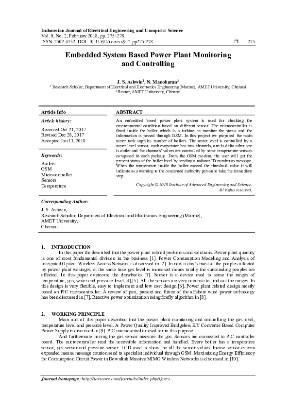 (PDF) Embedded System Based Power Plant Monitoring and Controlling