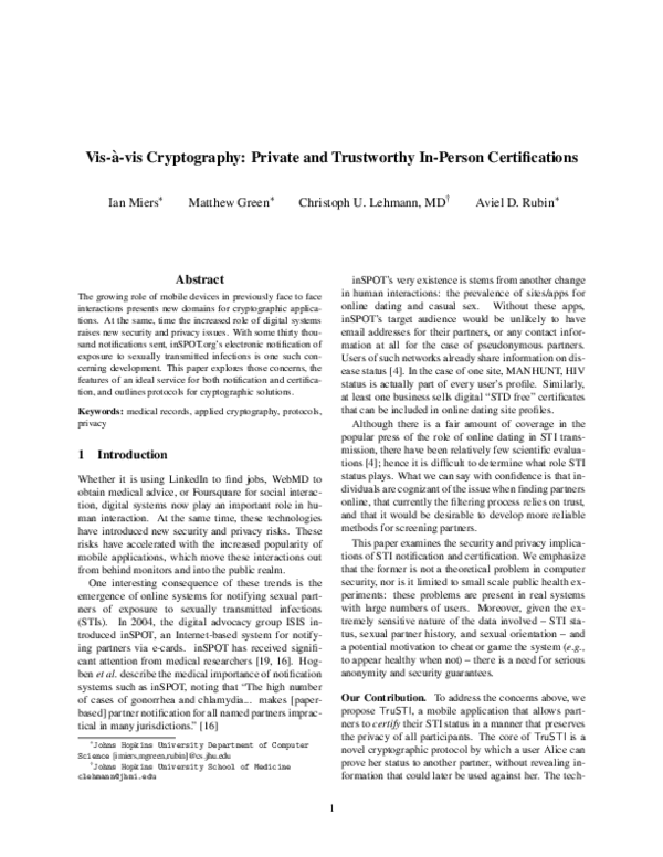 (PDF) Vis-a-vis Cryptography: Private and Trustworthy In-Person ...