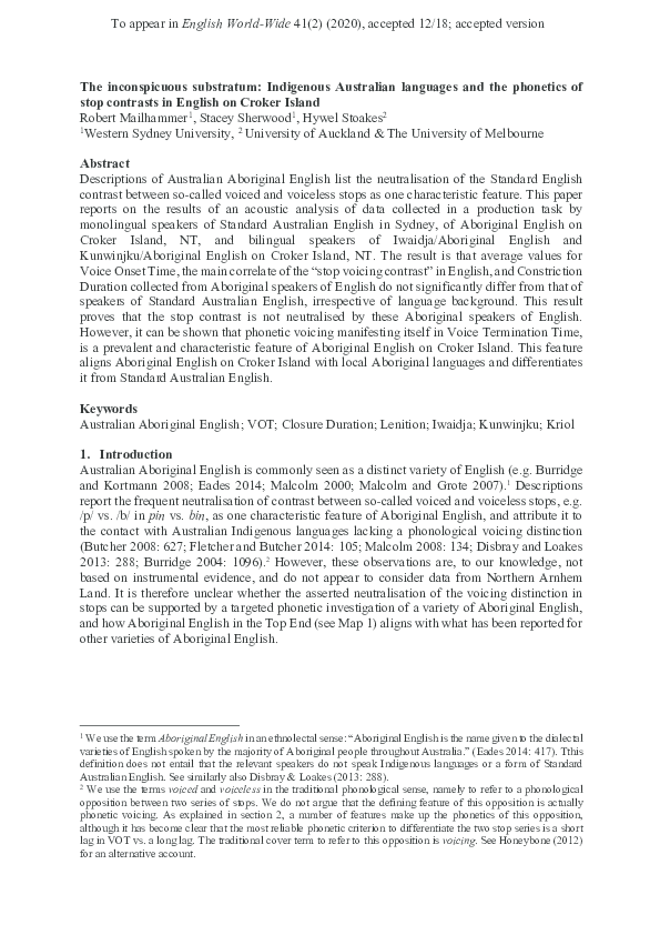 (PDF) The inconspicuous substratum: Indigenous Australian languages and ...
