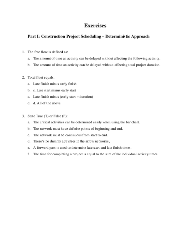 Pdf Exercises Part I Construction Project Scheduling Deterministic Approach