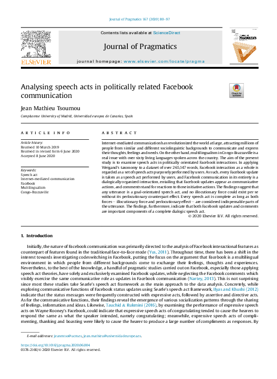 (PDF) Analysing speech acts in politically related Facebook communication