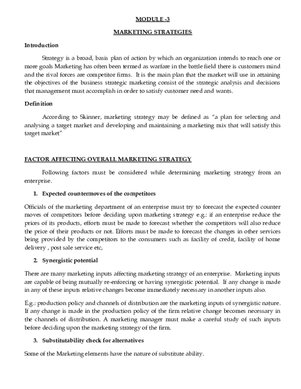 (DOC) MODULE -3 MARKETING STRATEGIES
