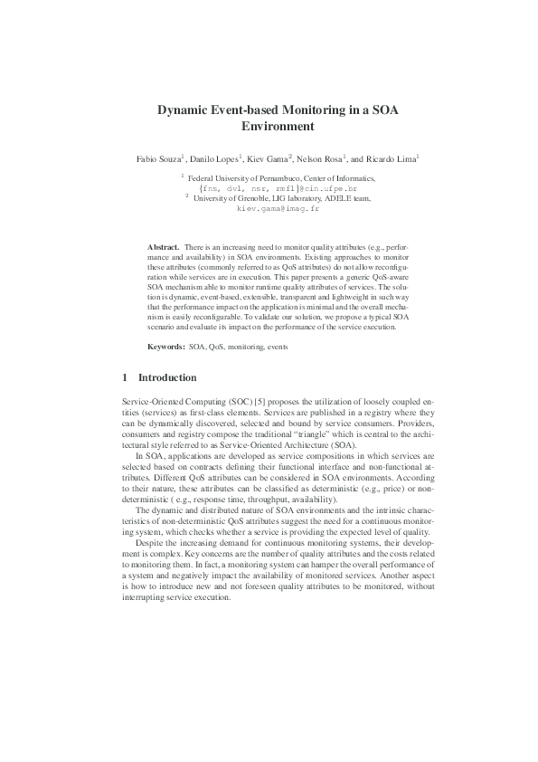 (PDF) Dynamic Event-Based Monitoring in a SOA Environment