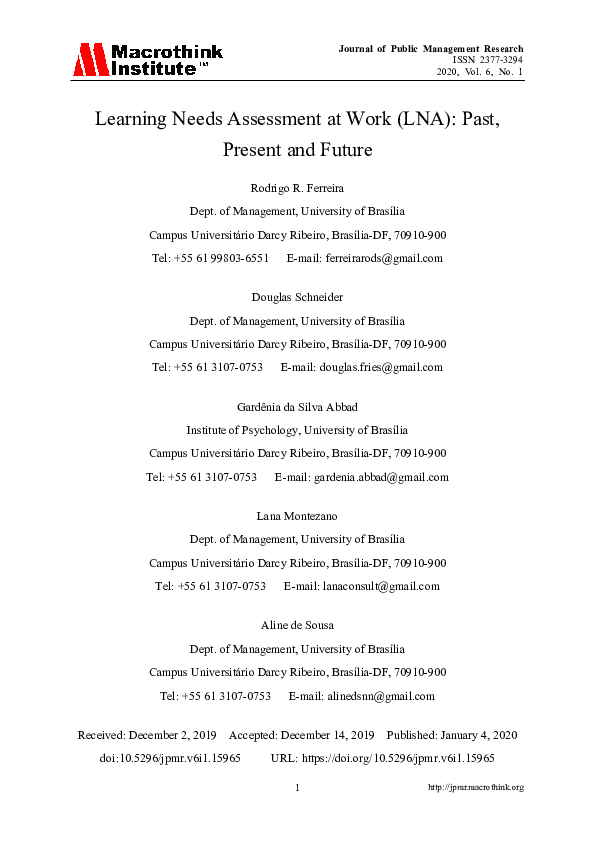 (PDF) Learning Needs Assessment at Work (LNA): Past, Present and Future
