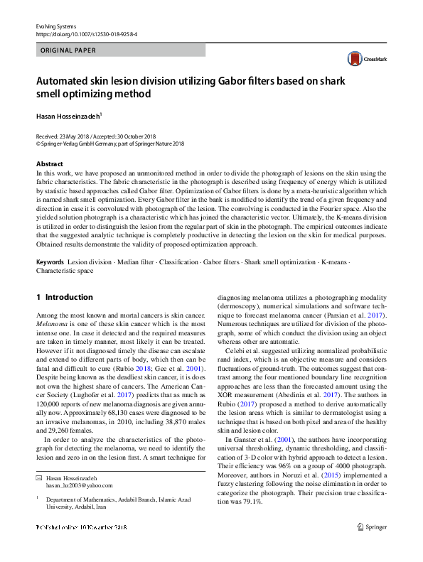 Pdf Automated Skin Lesion Division Utilizing Gabor Filters Based On Shark Smell Optimizing Method