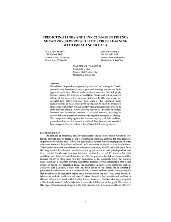 (PDF) Predicting Links and Link Change in Friends Networks: Supervised Time Series Learning with ...