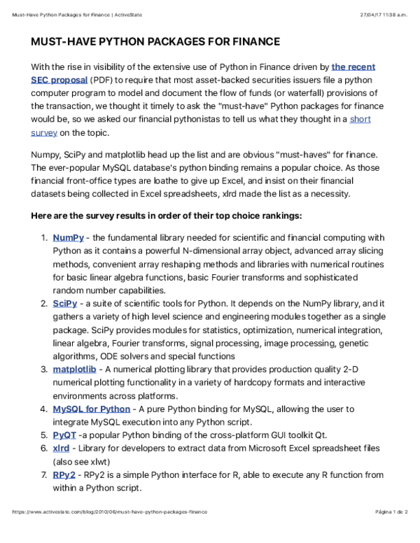 (PDF) MUST-HAVE PYTHON PACKAGES FOR FINANCE
