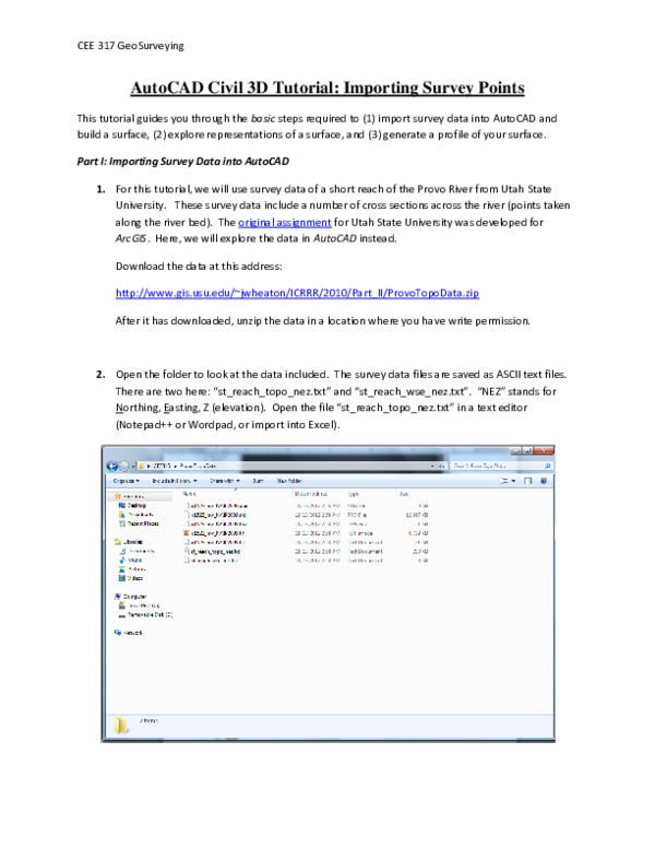 (PDF) AutoCAD Civil 3D Tutorial: Importing Survey Points