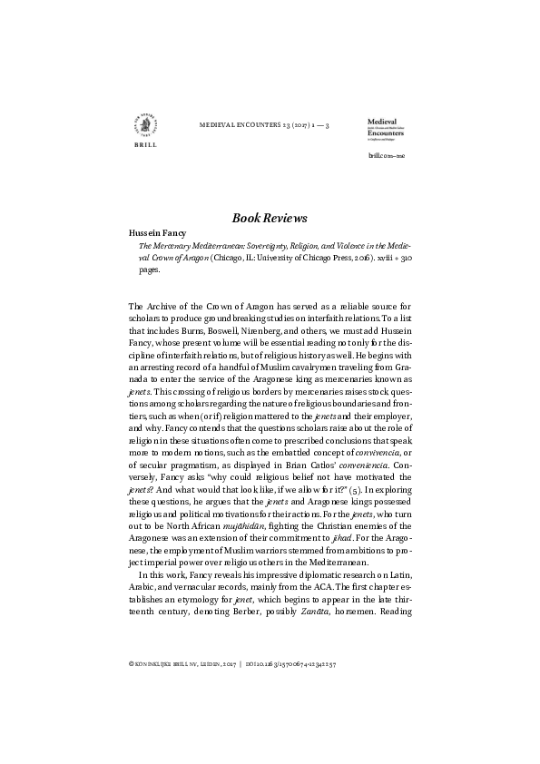 (PDF) Review of Hussein Fancy, The Mercenary Mediterranean: Sovereignty ...