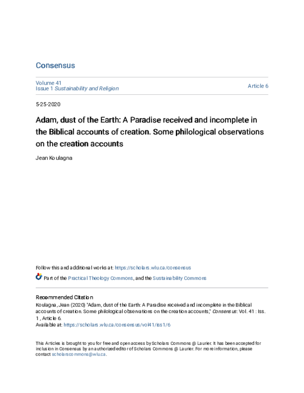 (PDF) 2020. Adam, dust of the Earth: A Paradise received and incomplete ...