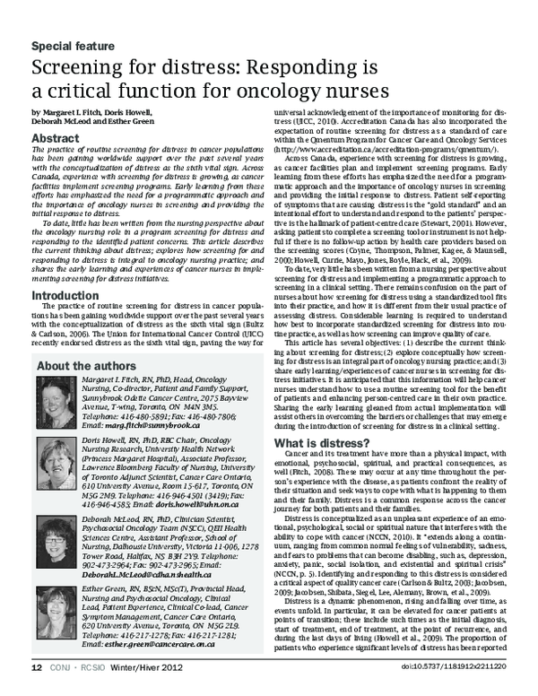 (PDF) Screening for distress: Responding is a critical function for ...