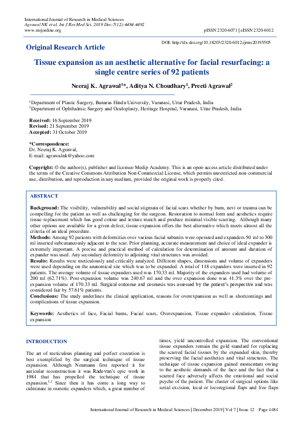 (PDF) Tissue expansion as an aesthetic alternative for facial ...