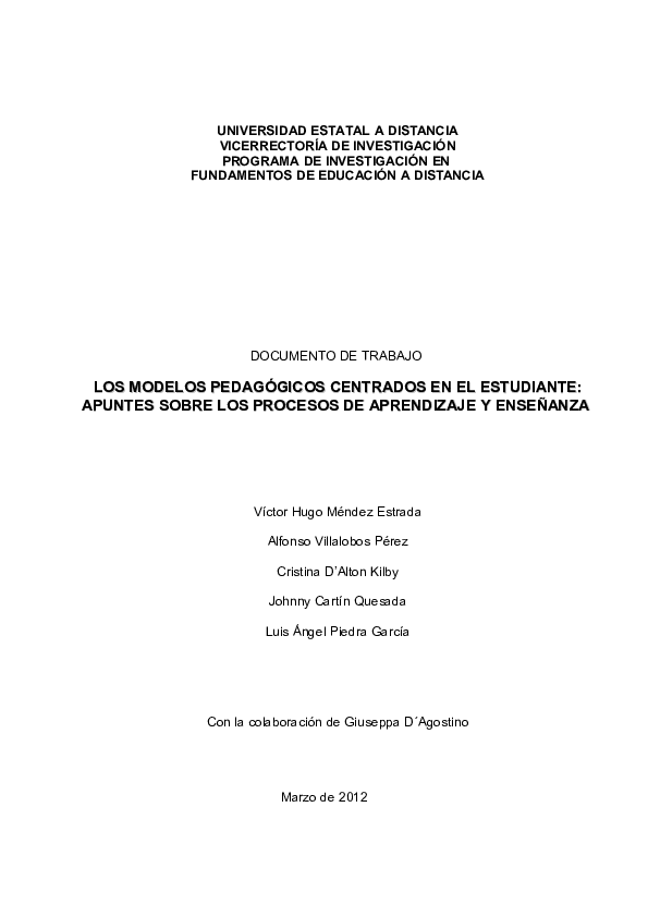 (PDF) Mendez Villalobos Dalton Cartin Riedra Modelos Pedagogicos Centra
