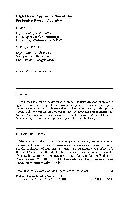(PDF) High order approximation of the Frobenius-Perron operator