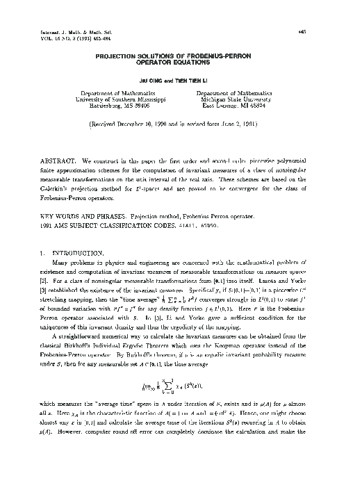 (PDF) Projection solutions of Frobenius-Perron operator equations