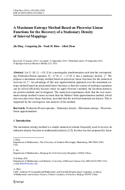 (PDF) A Maximum Entropy Method Based on Piecewise Linear Functions for the Recovery of a ...