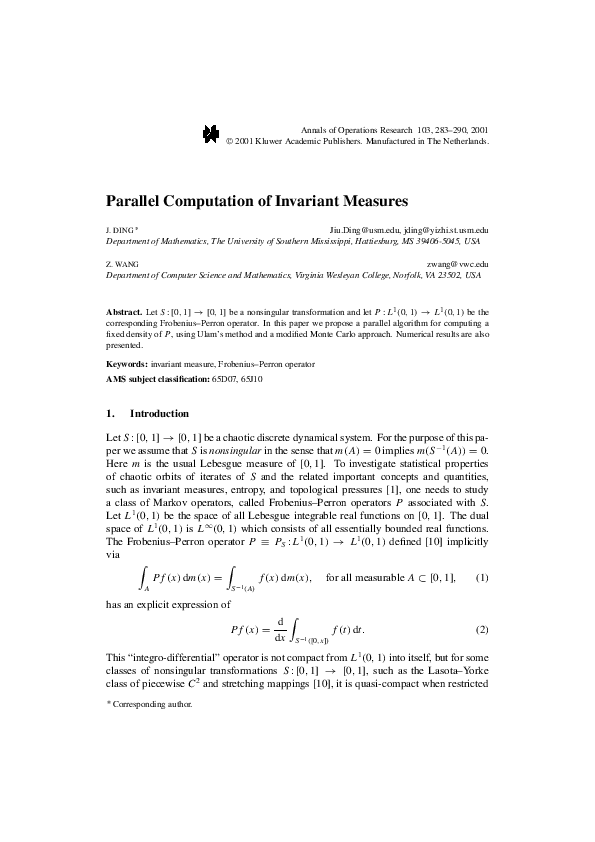 (PDF) Parallel Computation of Invariant Measures
