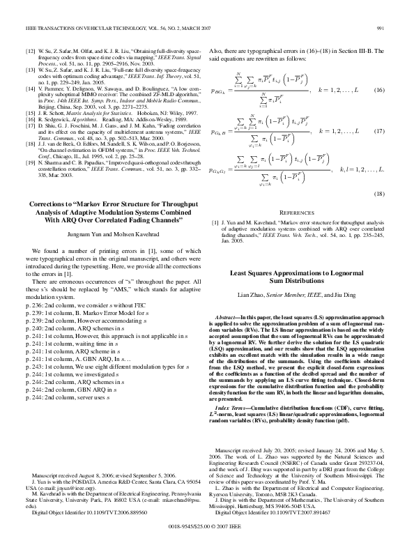 (PDF) Least Squares Approximations to Lognormal Sum Distributions