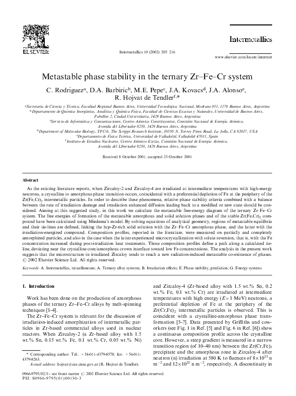 (PDF) Metastable phase stability in the ternary Zr–Fe–Cr system