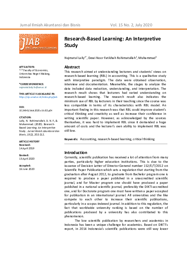 (PDF) Research-Based Learning: An Interpretive Study