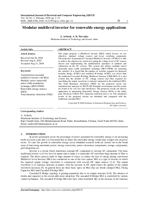 (PDF) Modular multilevel inverter for renewable energy applications