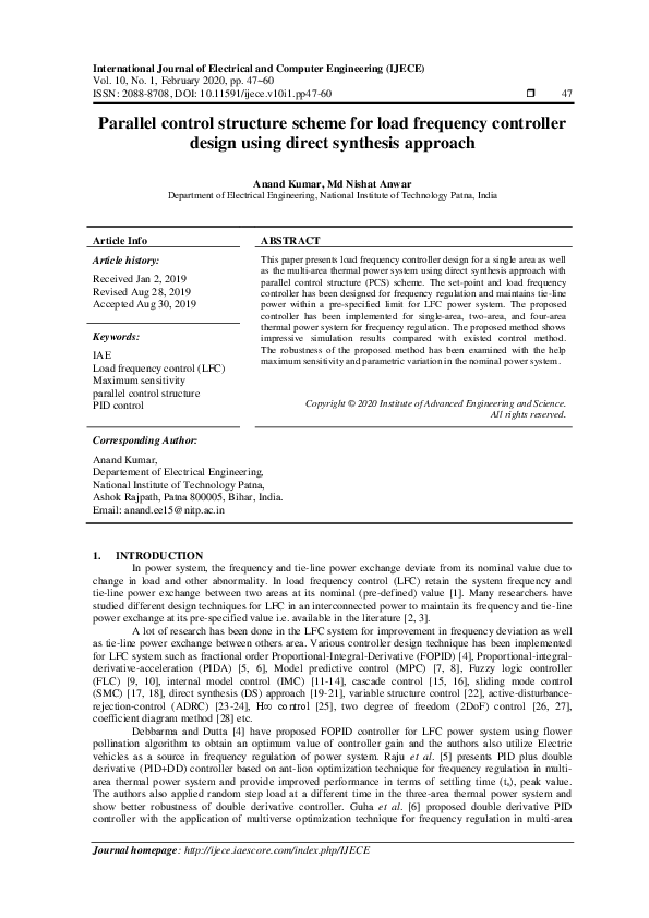 Pdf Parallel Control Structure Scheme For Load Frequency Controller Design Using Direct