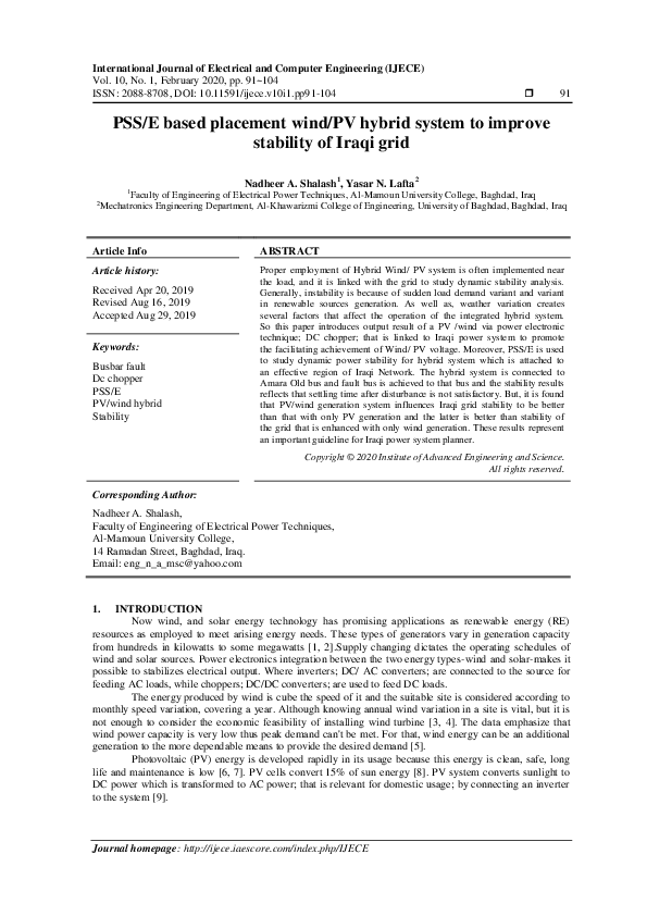 (PDF) PSS/E based placement wind/PV hybrid system to improve stability of Iraqi grid