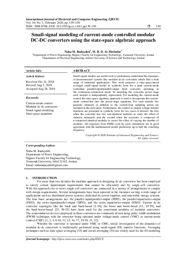 Pdf Small Signal Modeling Of Current Mode Controlled Modular Dc Dc